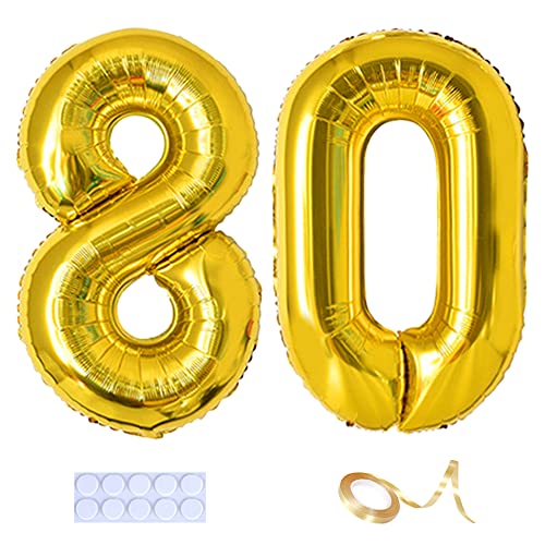 Gold 80 Number Balloons: Giant Jumbo 32 Inch Helium Balloon for 80th ...