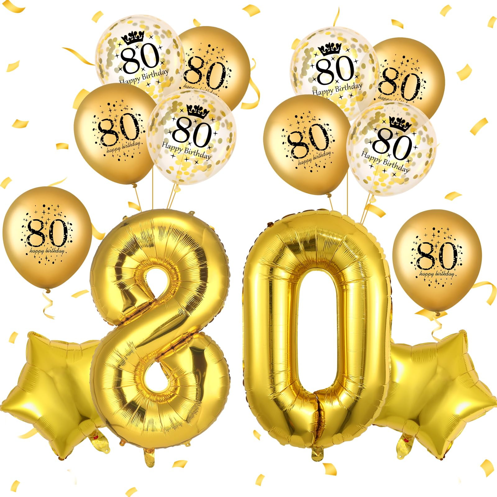 Gold 80th Balloons for Men Women 80th Decorations with Large Foil ...