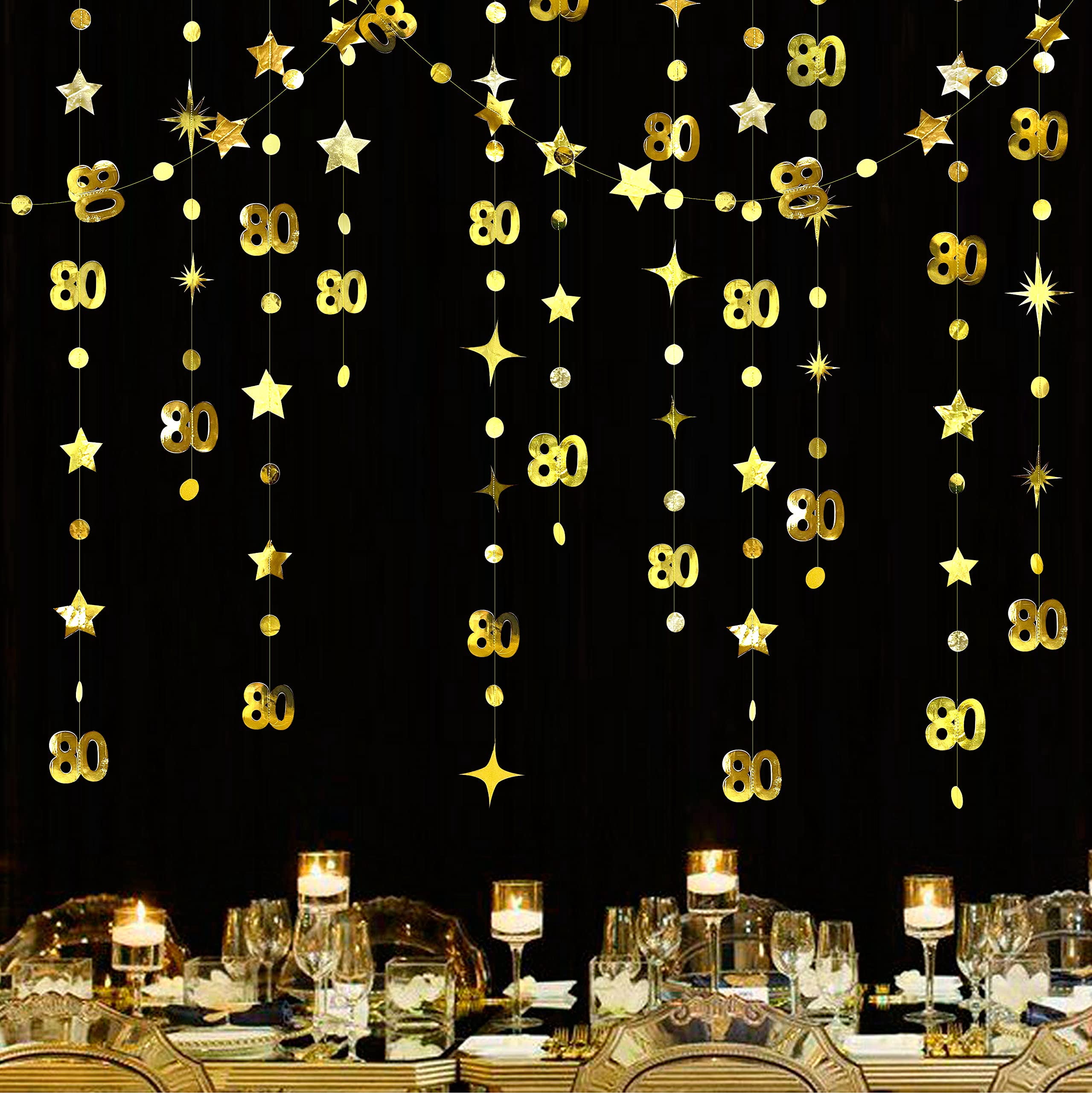 Gold 80th Birthday Decorations Number 80 Circle KMC2Dot Star Garland ...
