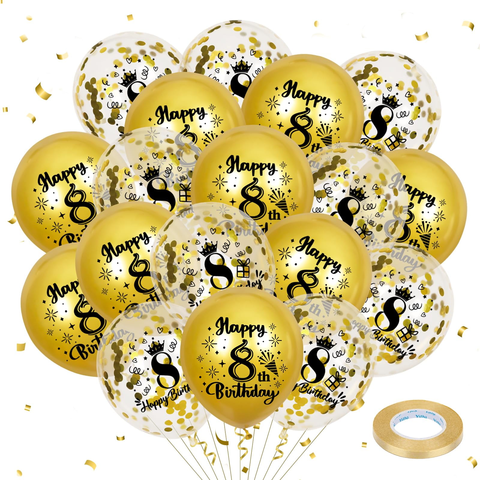 Gold 8th Birthday Balloons 18Pcs Happy ZLK1 8th Birthday 8th Birthday ...
