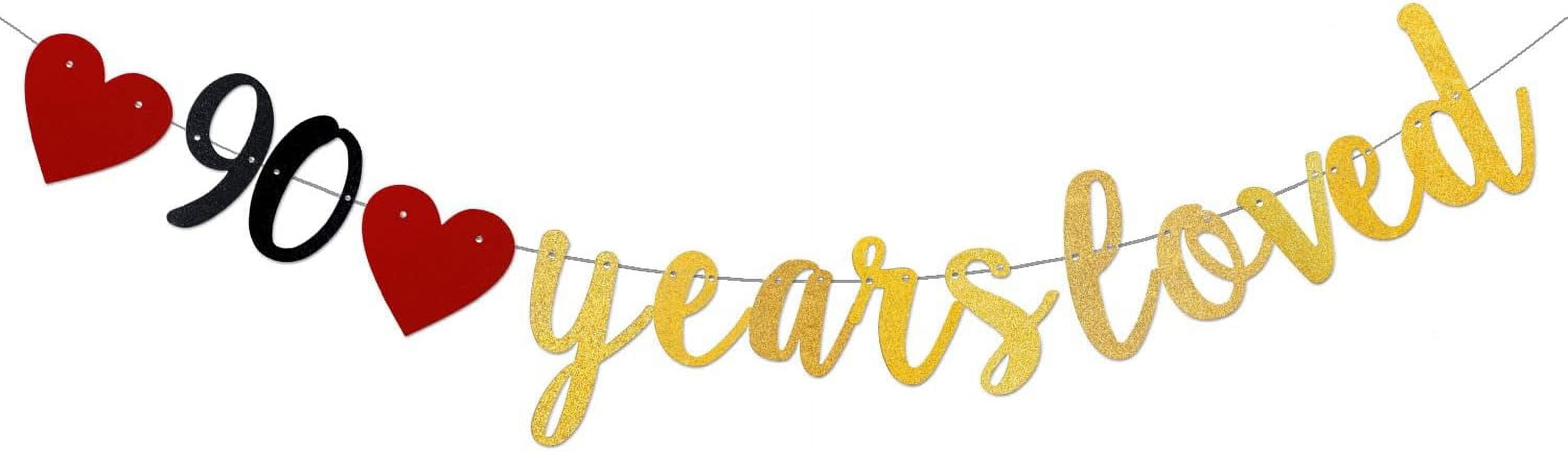 Gold 90 Year Loved Banner,90th Birthday Party Decorations Photo Props ...