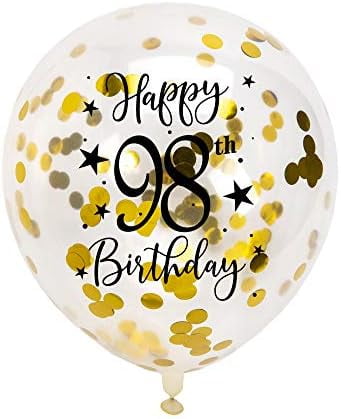Gold 98th Confetti Latex Balloons, Woman or Man Happy 98 Years Birthday ...
