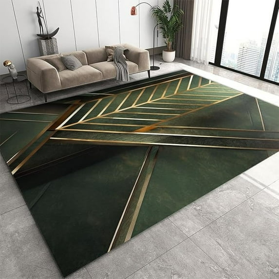 Gold Abstract Geometric Lines Area Rug, Luxury Green Marble Background ...