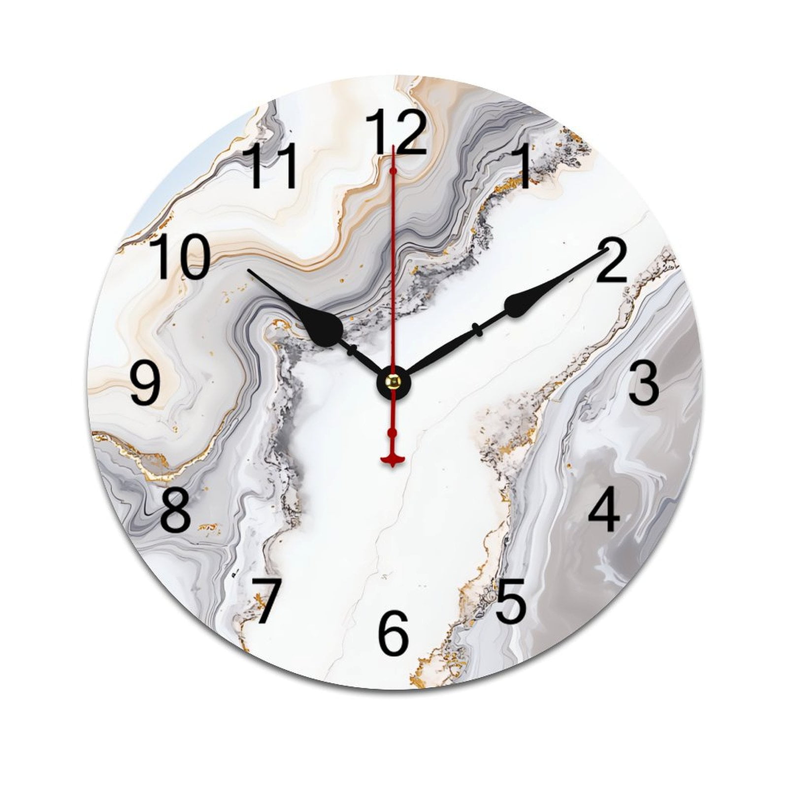 Gold Abstract Printed Silent Wall Clock Round Kitchen Clock Chic Quiet ...