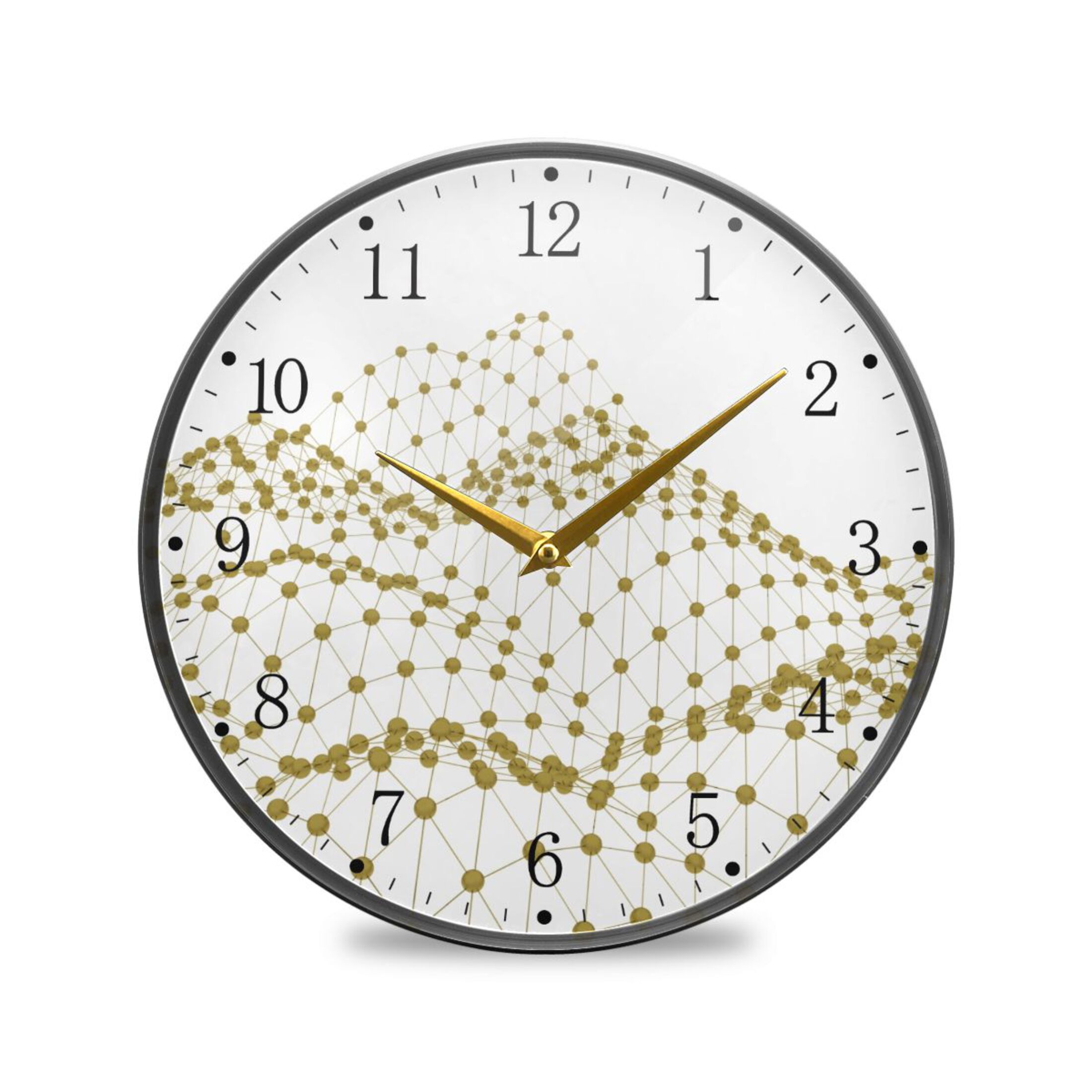 Gold Abstract on White Acrylic Wall Clocks Quiet Round Clock Battery ...