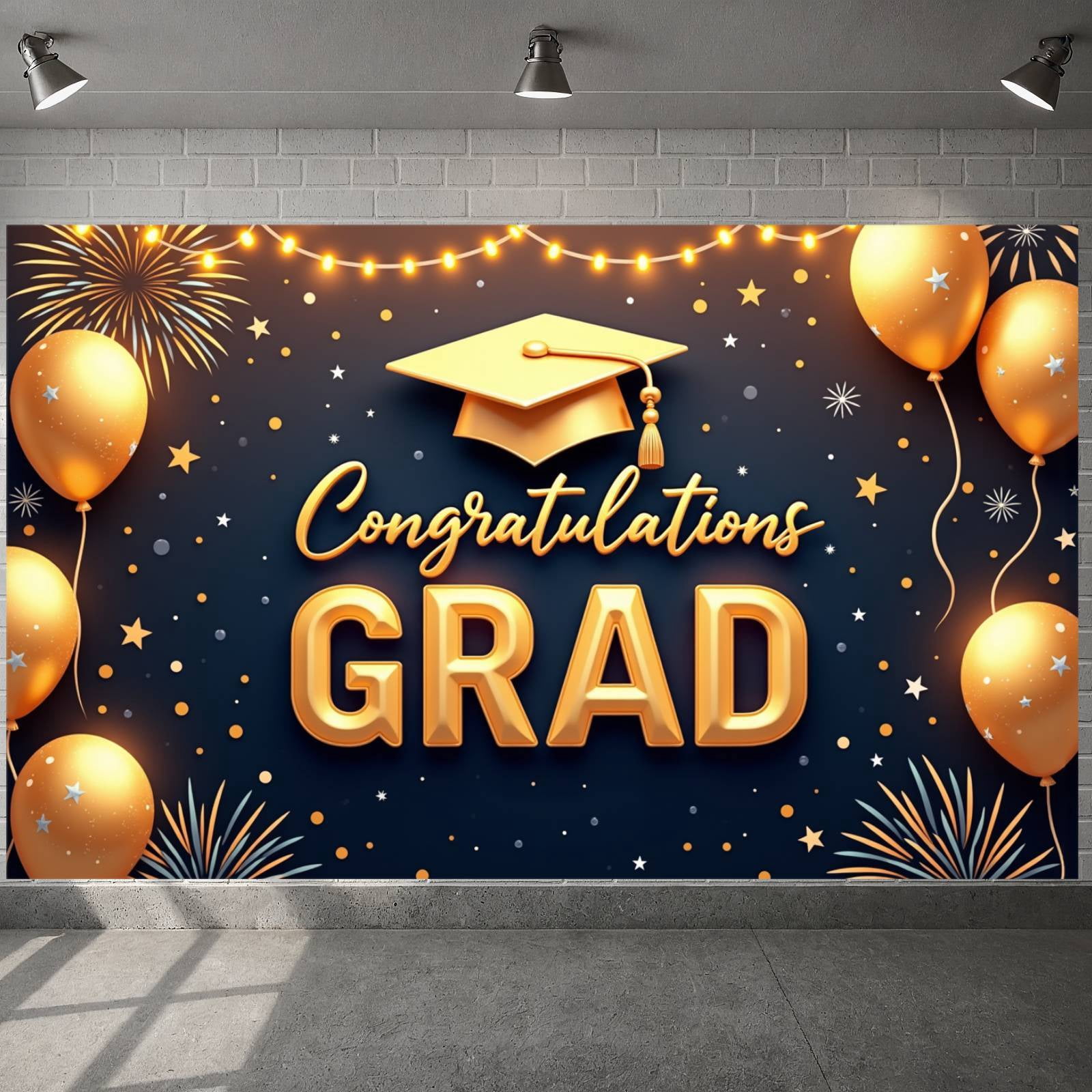 Gold Accent Graduation Banner Navy Blue Congrats Backdrop Graduation ...