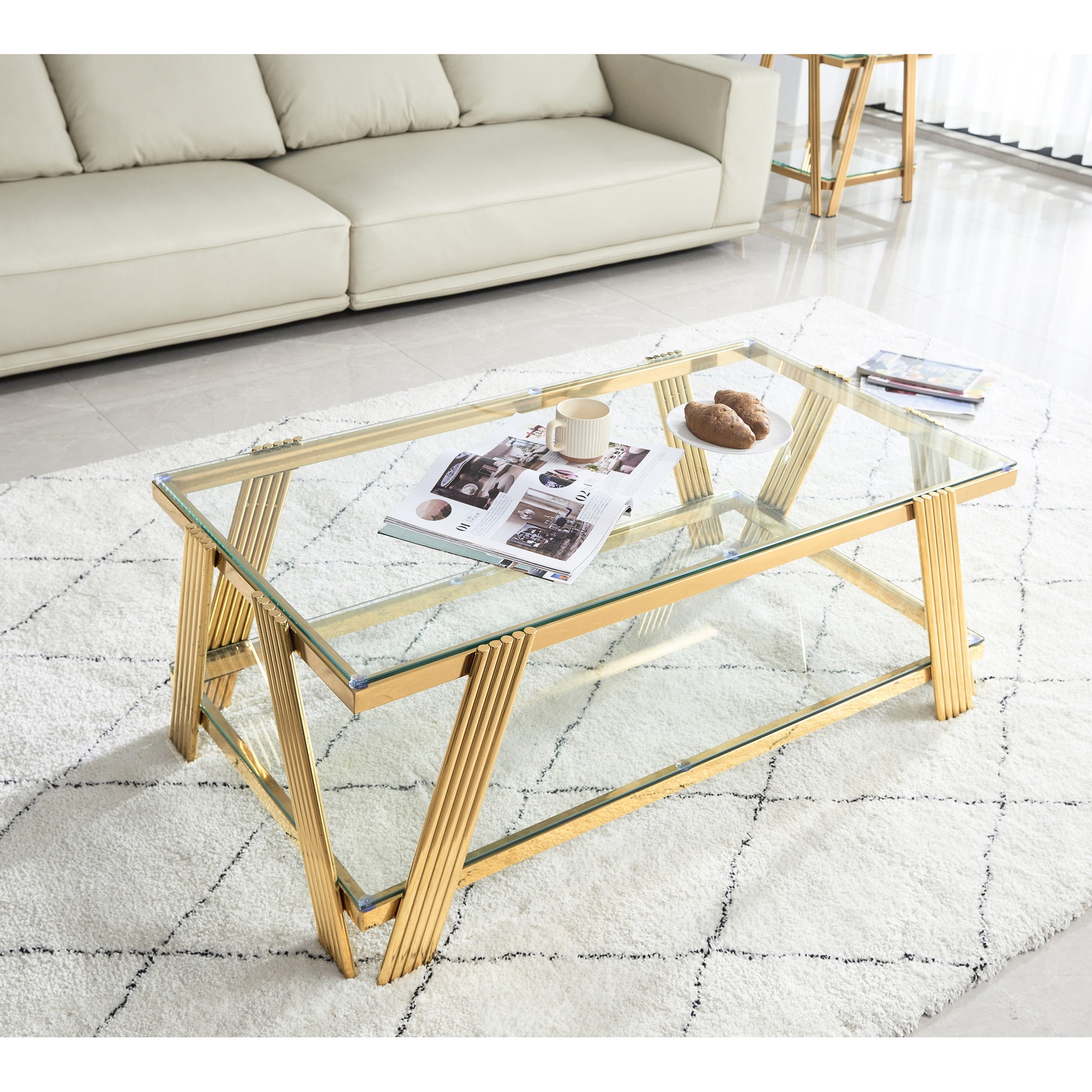 Gold - Accented Double - Layer - Home Office Storage - Smooth Surface ...