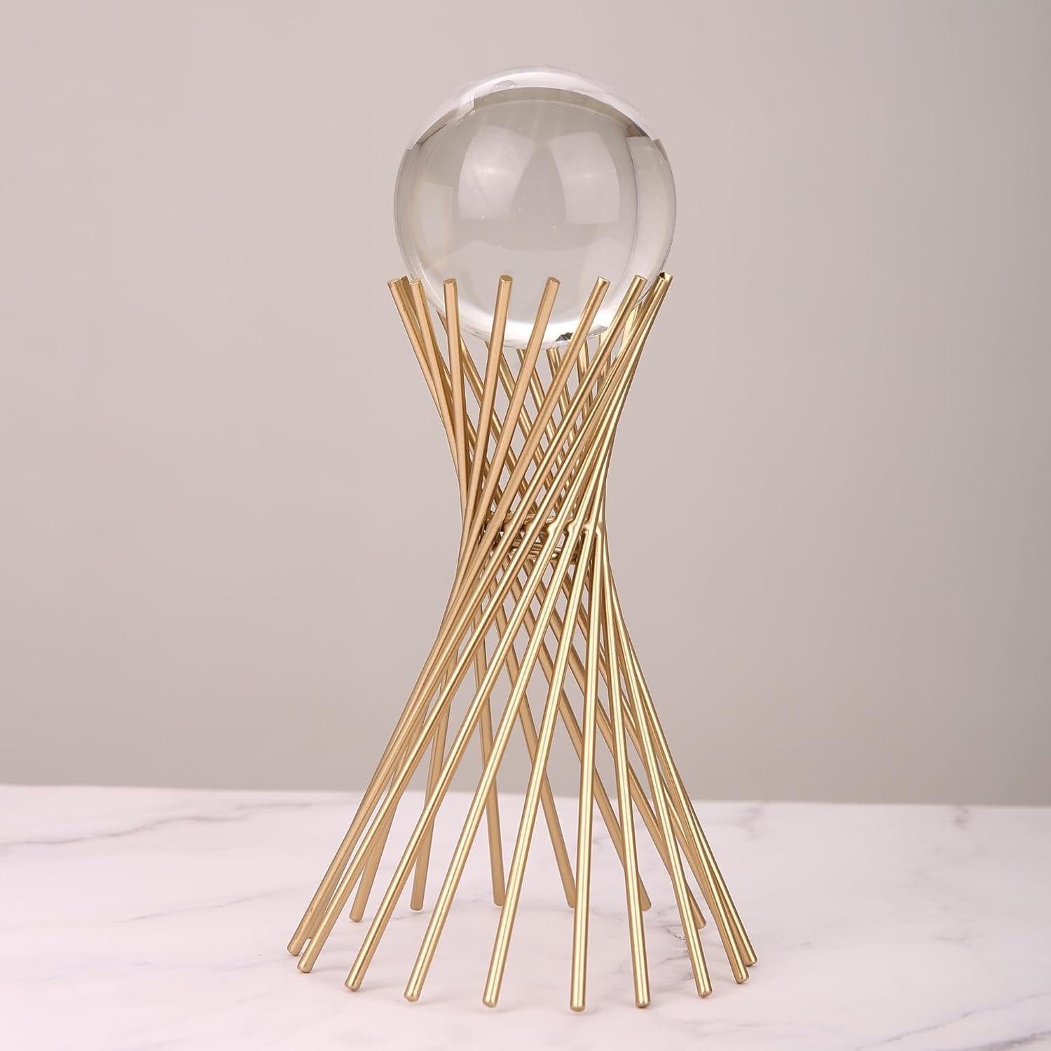 Gold Accents Home Decor Crystal Ball Gold Stand Statue Collectible ...