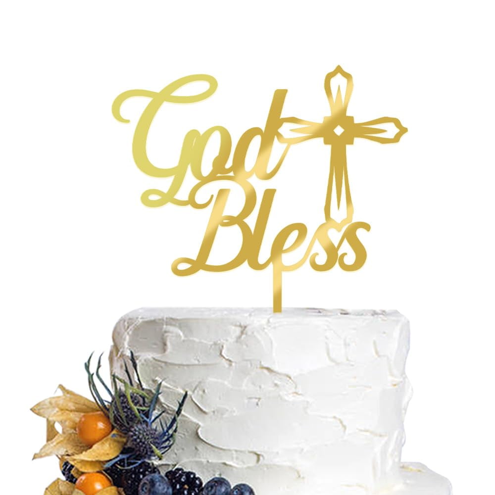Gold Acrylic God FEV6 Bless Cake Topper,Boy Girl Christening Dedication ...