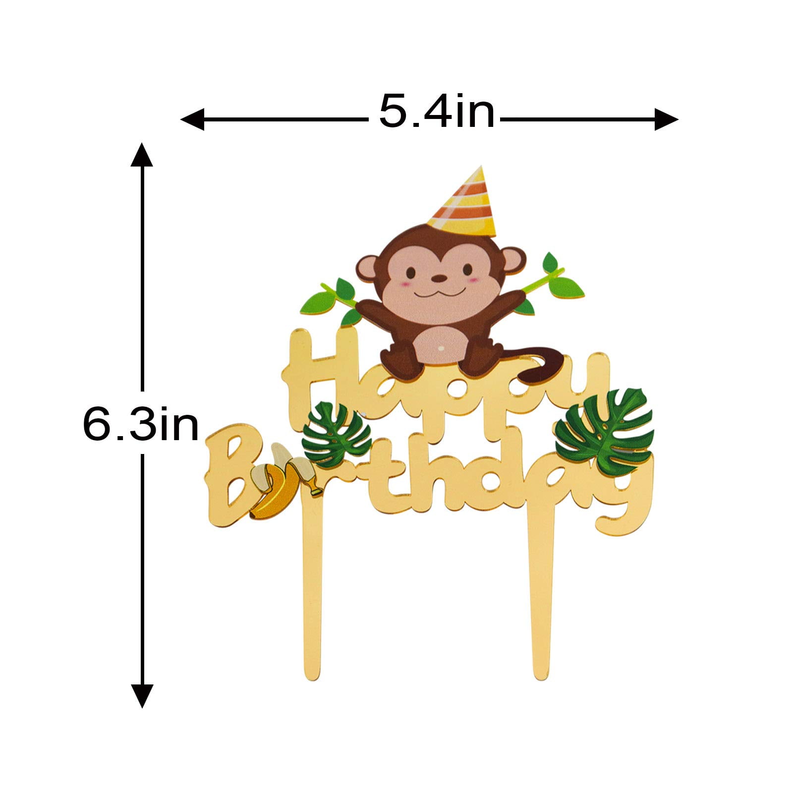 Gold Acrylic Monkey AJH3 Happy Birthday Cake Topper, Monkey Birthday ...