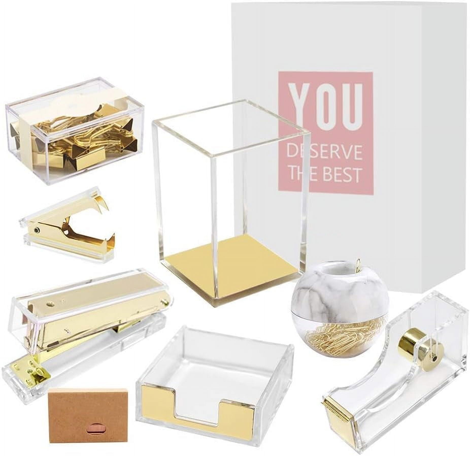 Gold Acrylic Office Supplies Desk Organizer Set Stapler Tape Dispenser ...