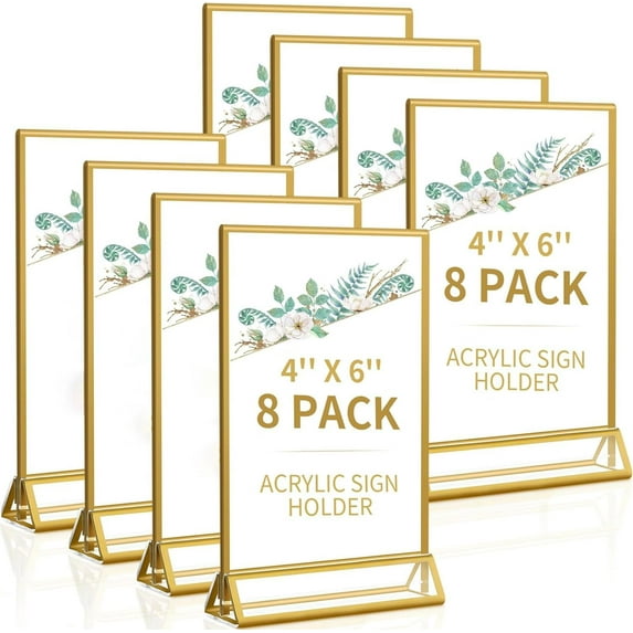 Gold Acrylic Sign Holder 5x7, Double-Sided Display Stand, Clear Picture ...