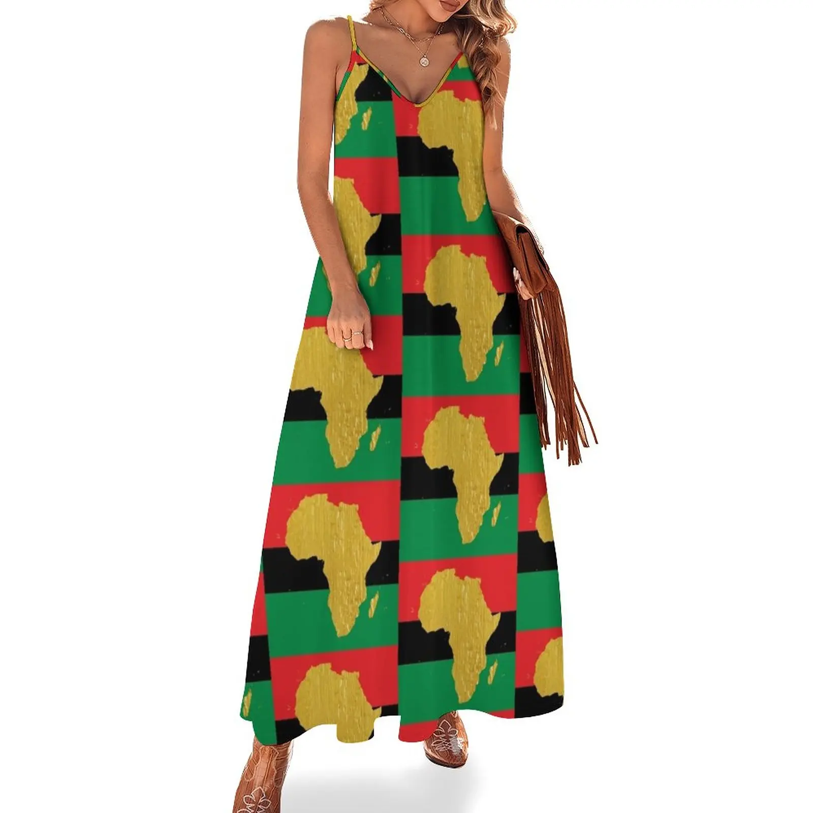 Gold African Symbol of Africa Golden Pan African Flag Sleeveless Dress ...