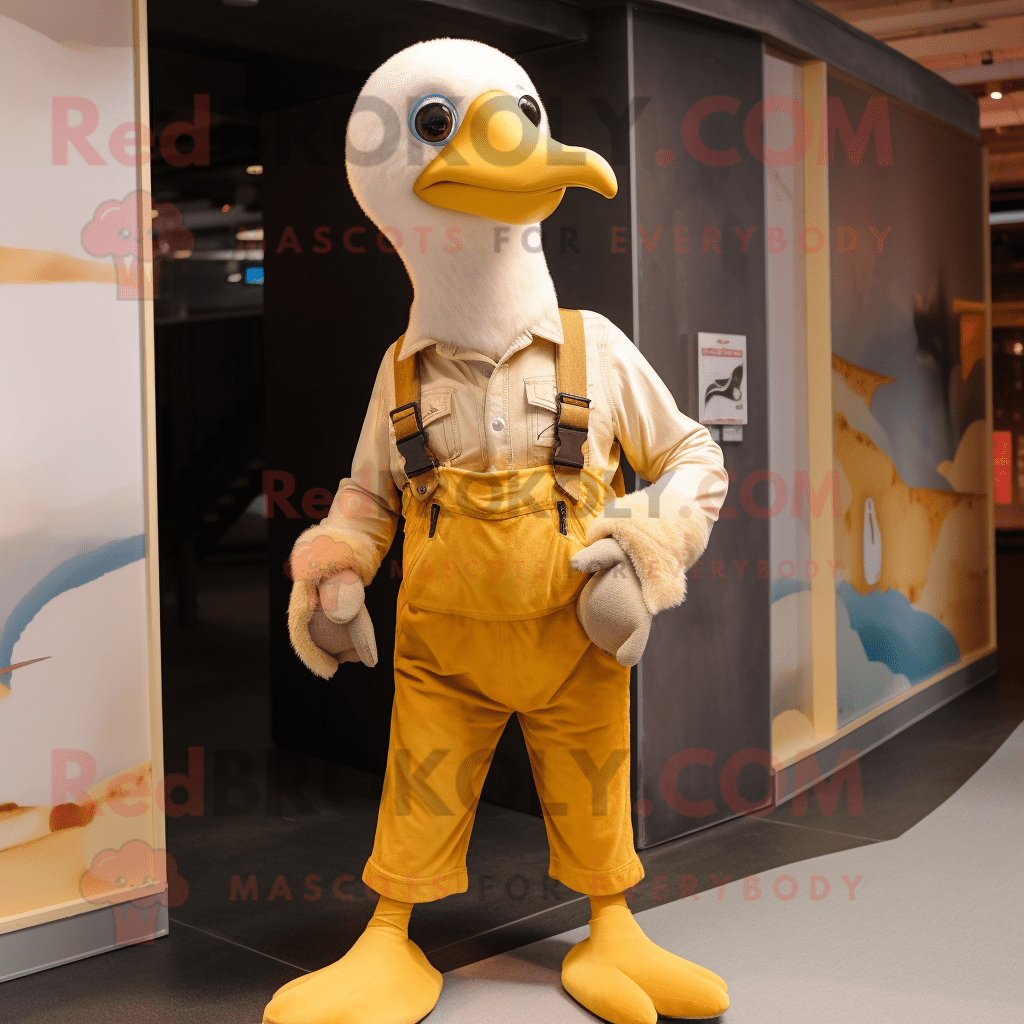 Gold Albatross REDBROKOLY mascot costume character dressed with a ...