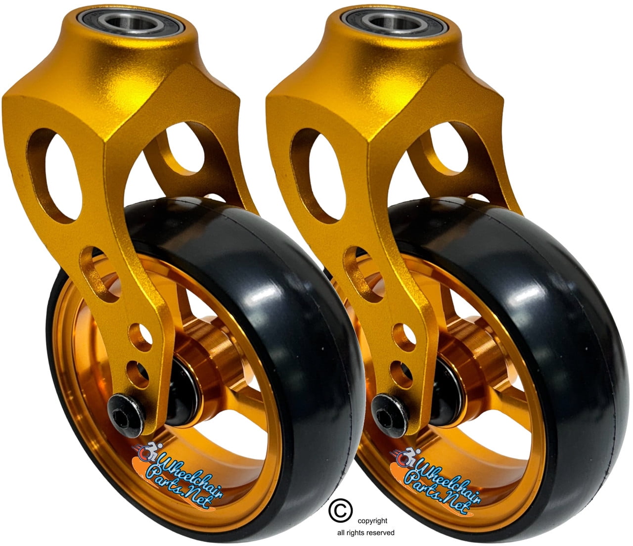 Gold Aluminum Caster Fork Assembly With 4x1.40 Soft Roll Wheels in Gold ...