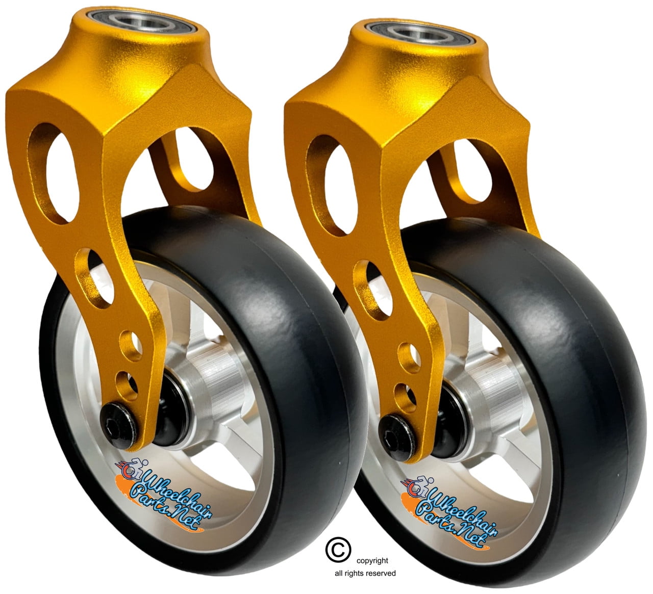 Gold Aluminum Caster Fork Assembly With 4x1.40 Soft Roll Wheels in ...