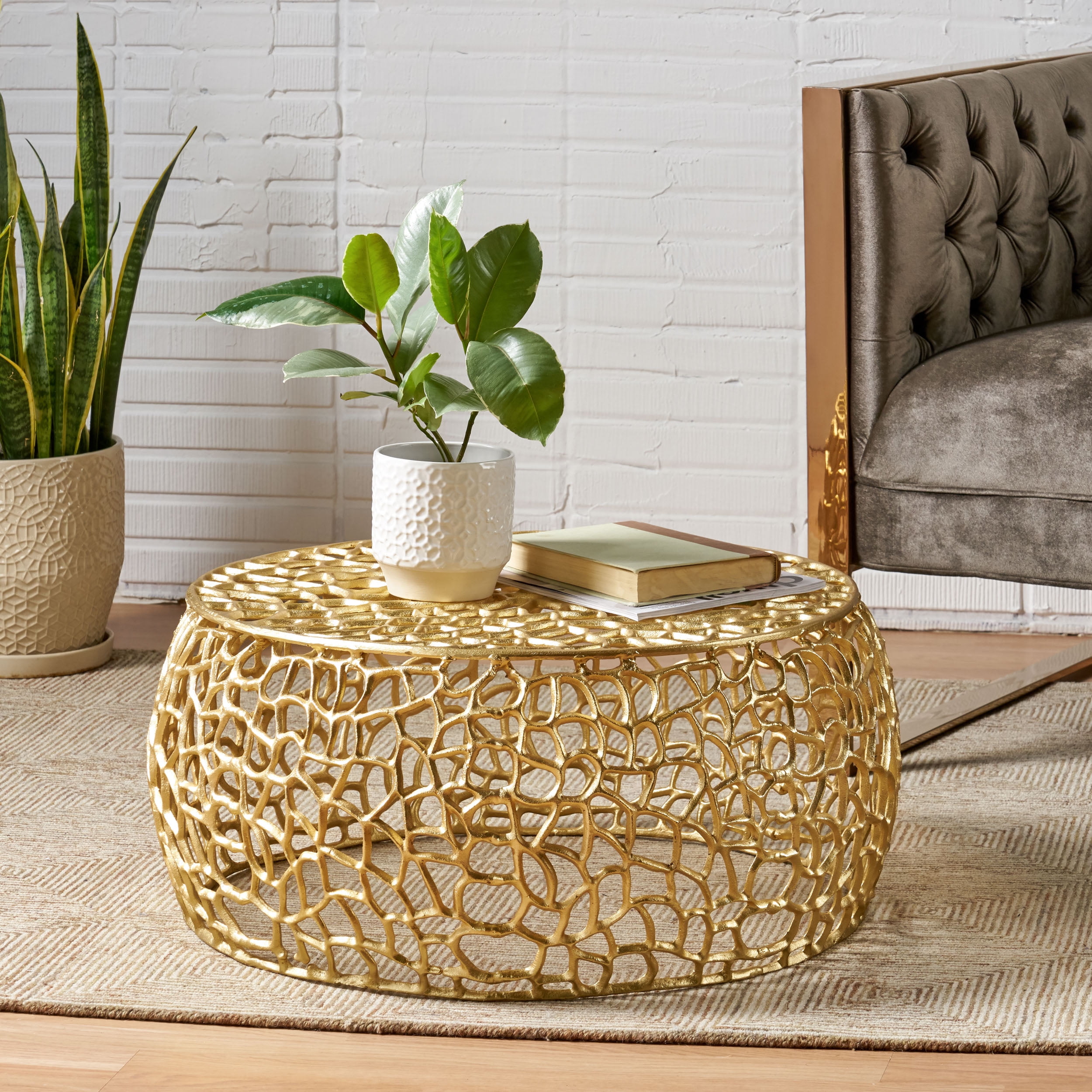 Gold Aluminum Modern Glam Coffee Table with Unique Mesh Design ...