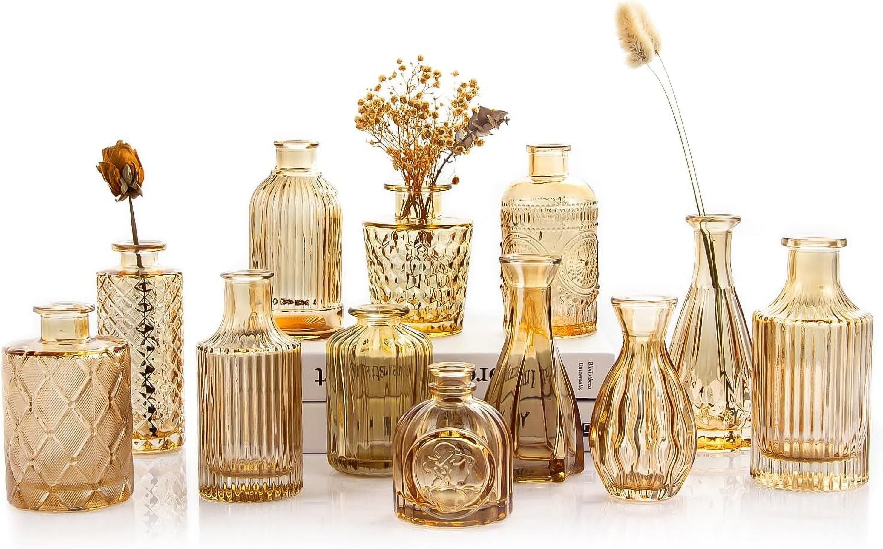 Gold Amber Glass Bud Vases Set of 12, Small Vases for Flowers ...