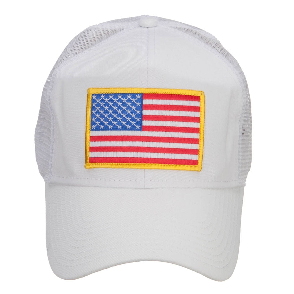 Gold American Flag Patched Mesh Cap - White OSFM - Walmart.com