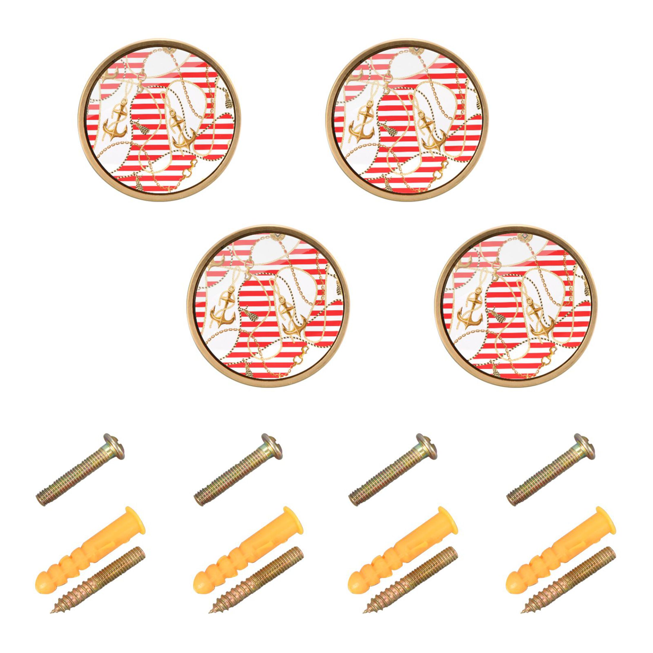 Gold Anchor Chain Red Stripe Cabinet Knobs Kitchen Drawers Knobs Door Round Pulls Knob Handles ...