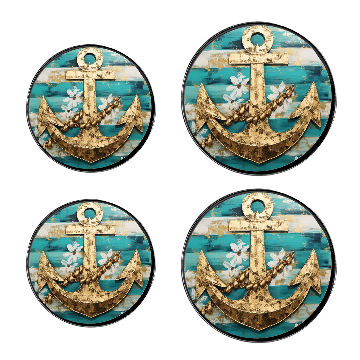 Gold Anchor Dots Stripes Printed Exquisite Stove Burner Covers Set,Gas ...