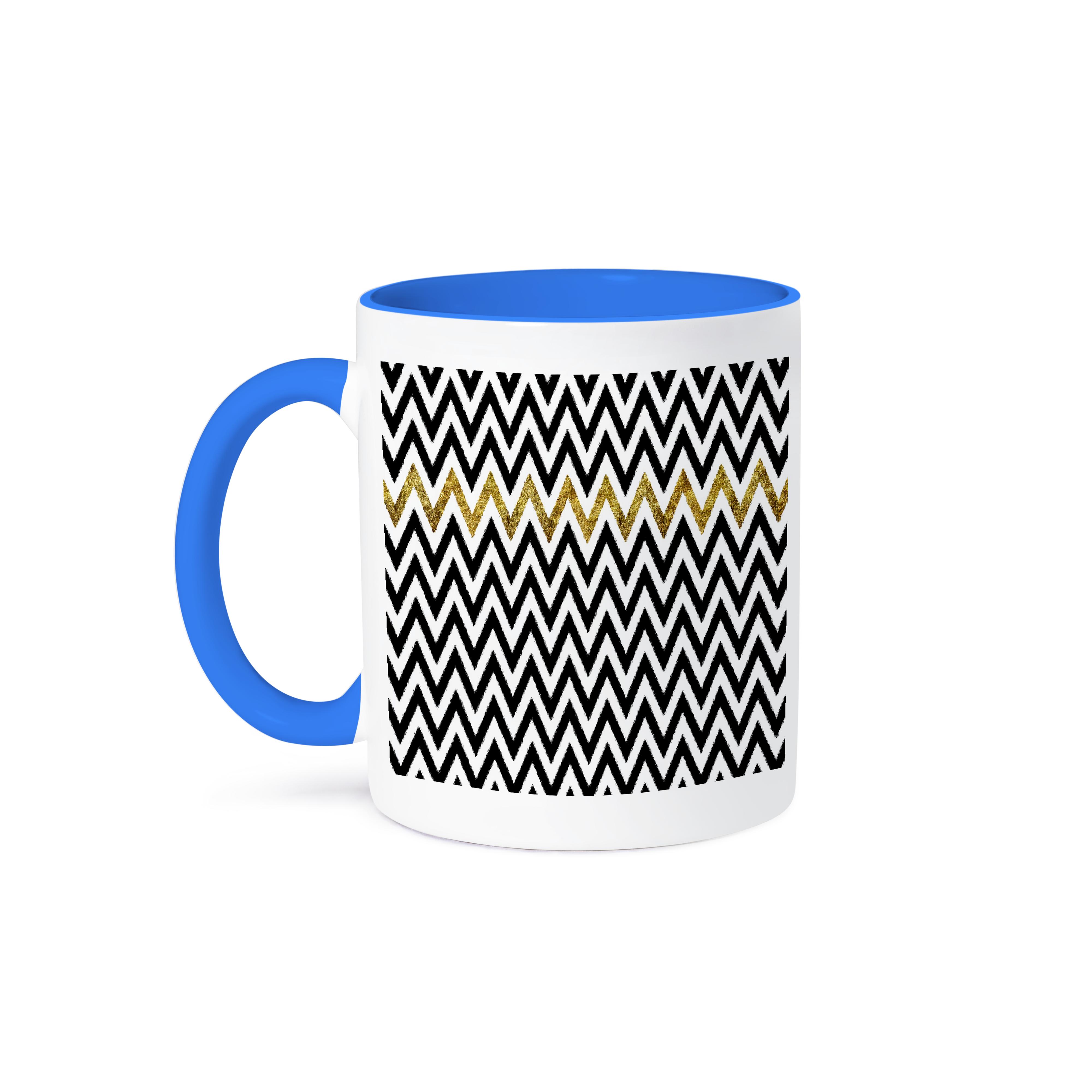 3dRose, Gold and Black Chic Chevron Stripes, 15oz Two-Tone Blue Mug ...