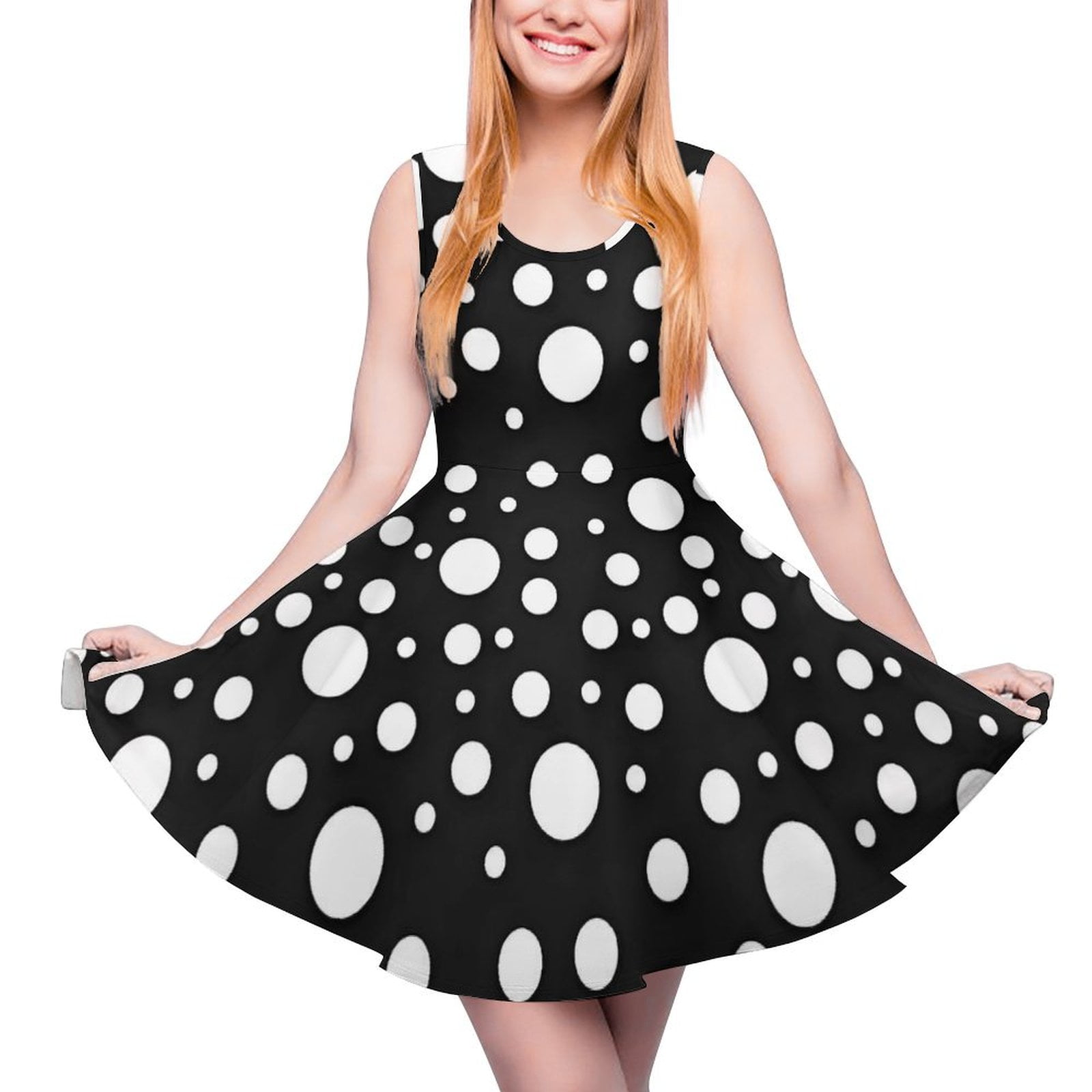 Gold And Black Polka Dots Dress Trendy Dresses High Waist Casual Custom ...