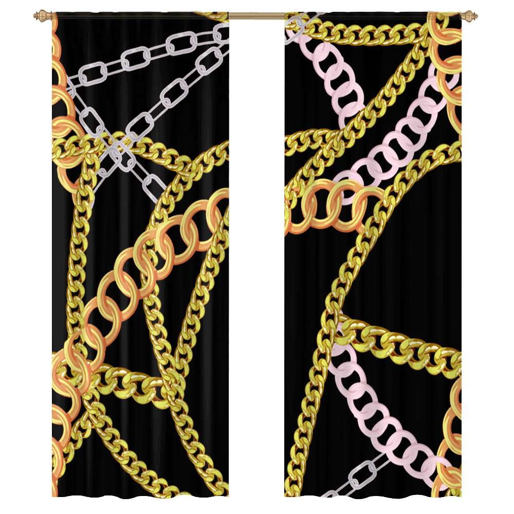 Gold And Silver Chain Tulle Curtains For Living Room Chiffon Sheer ...