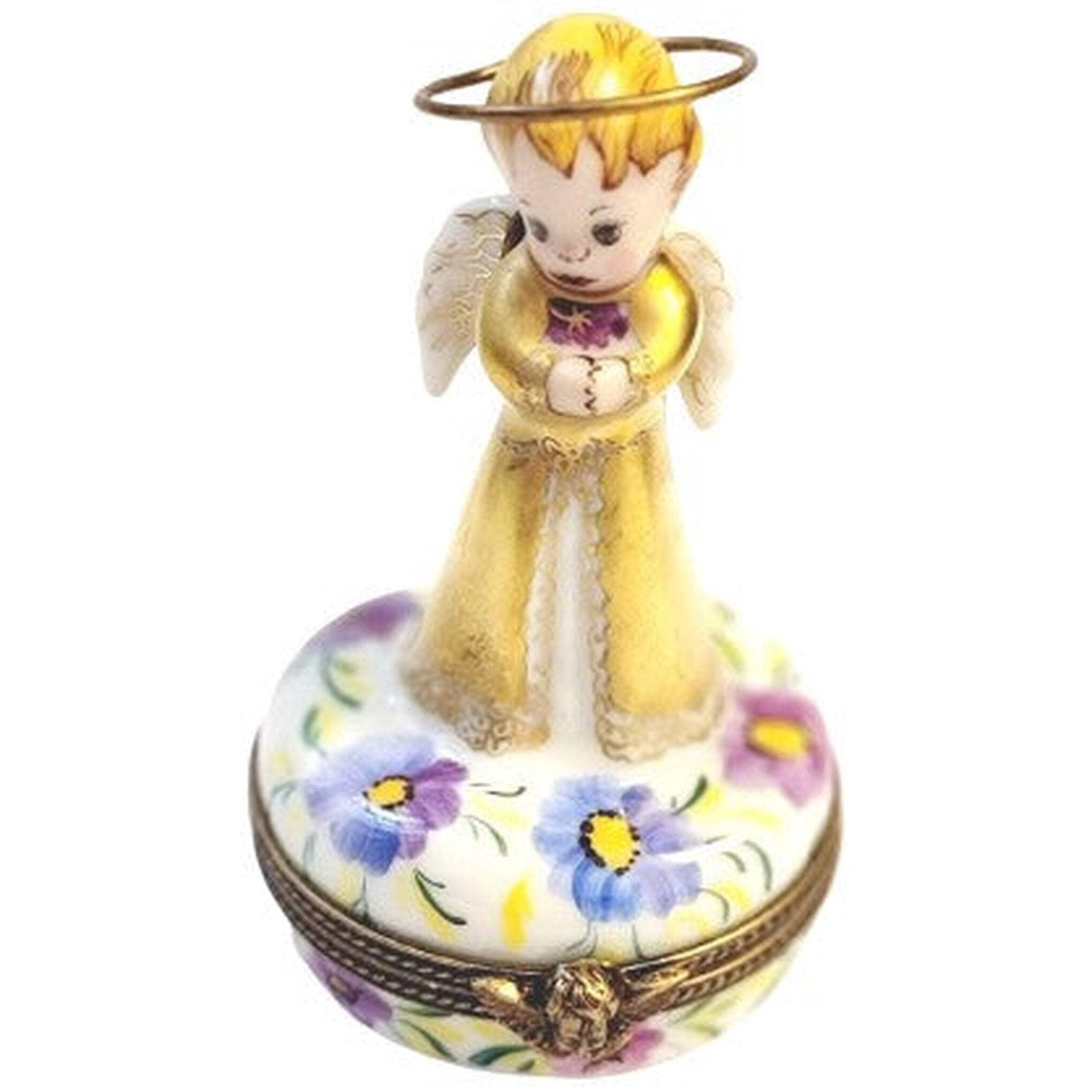 Gold Angel Praying on Flowers Limoges Box Porcelain Figurine - Walmart.com