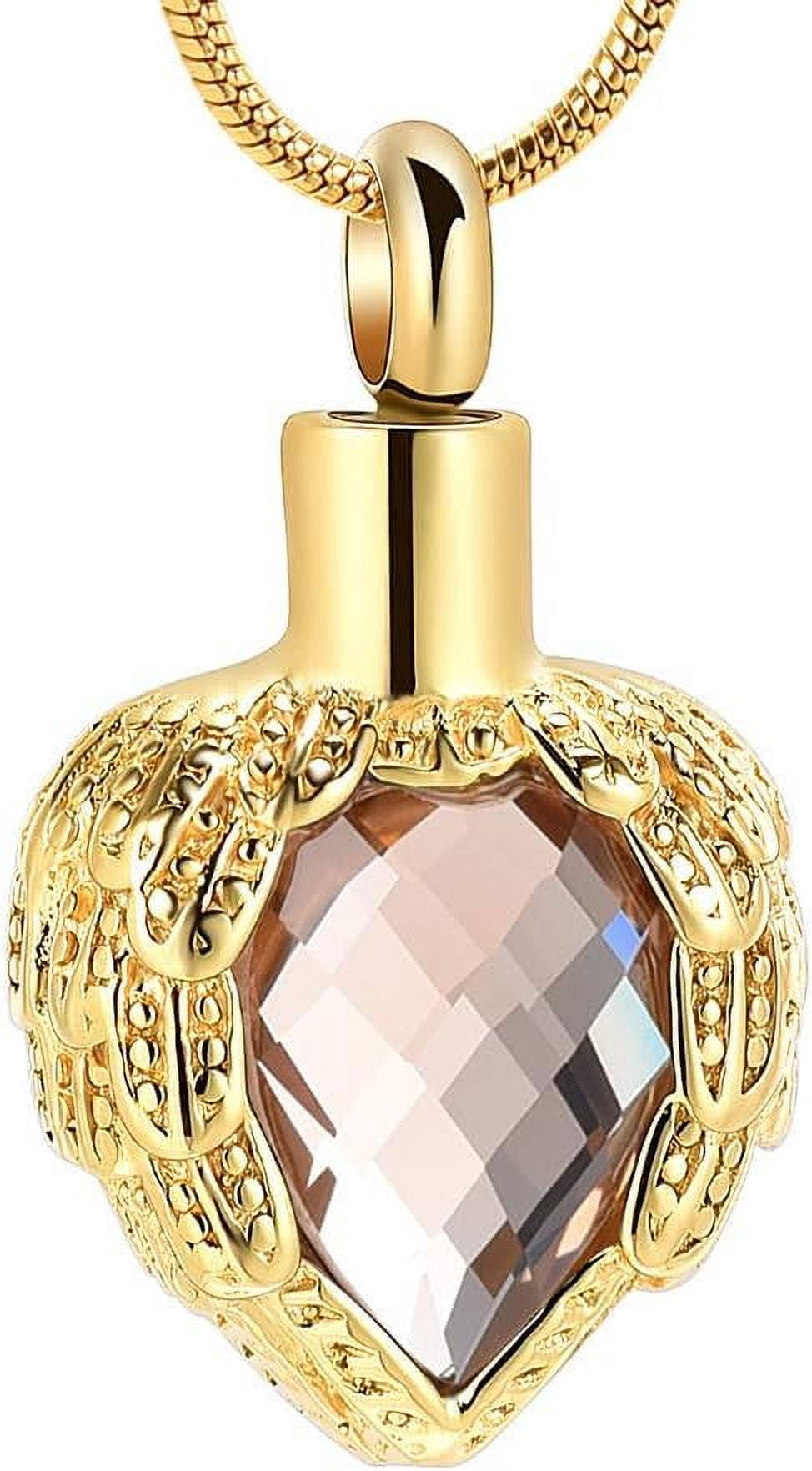 Gold Angel Wings Glass Heart Urn Pet/Human Cremation Pendant Necklace ...
