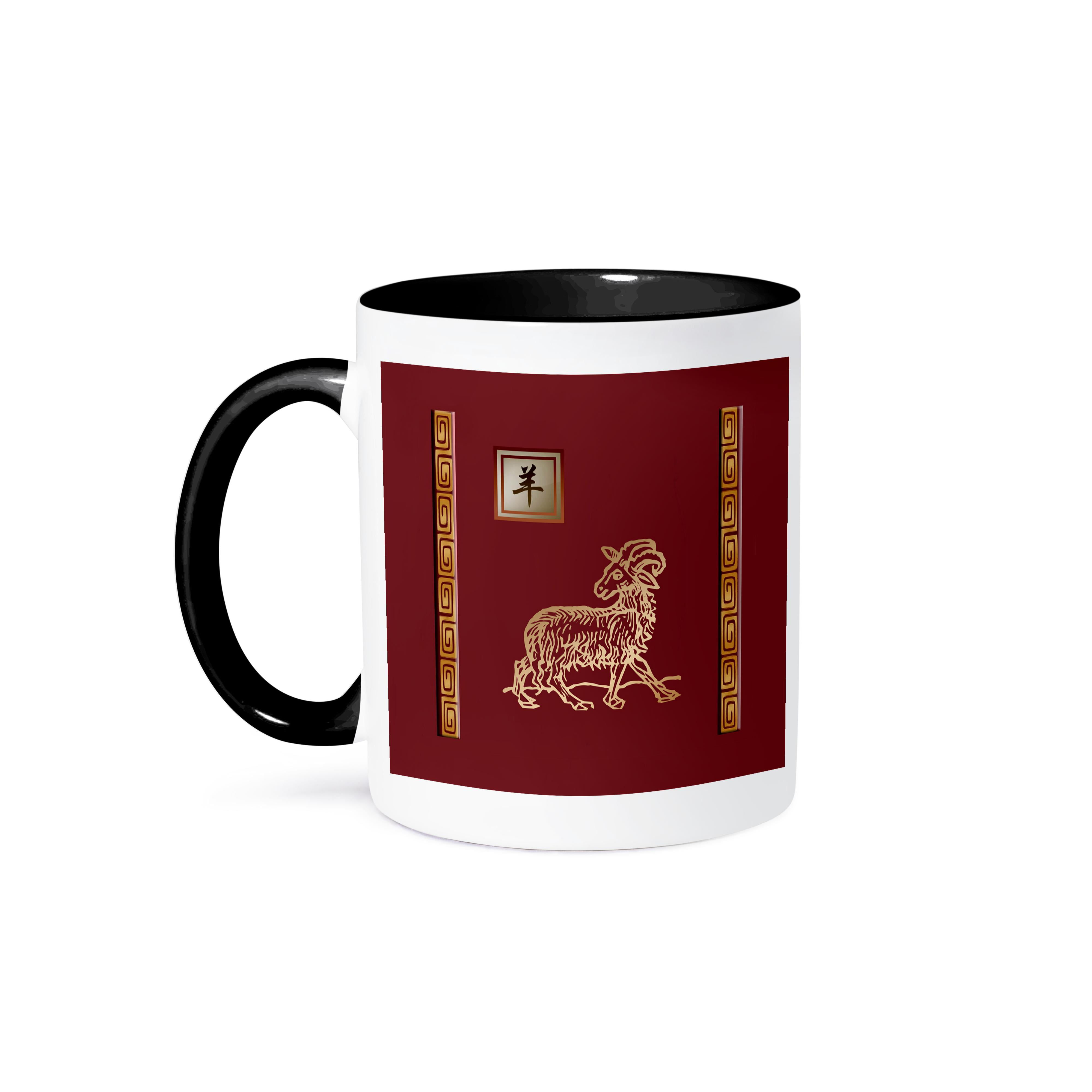 3dRose, Gold Angora Goat on Red with Chinese Sign of the Goat, 15oz Two ...