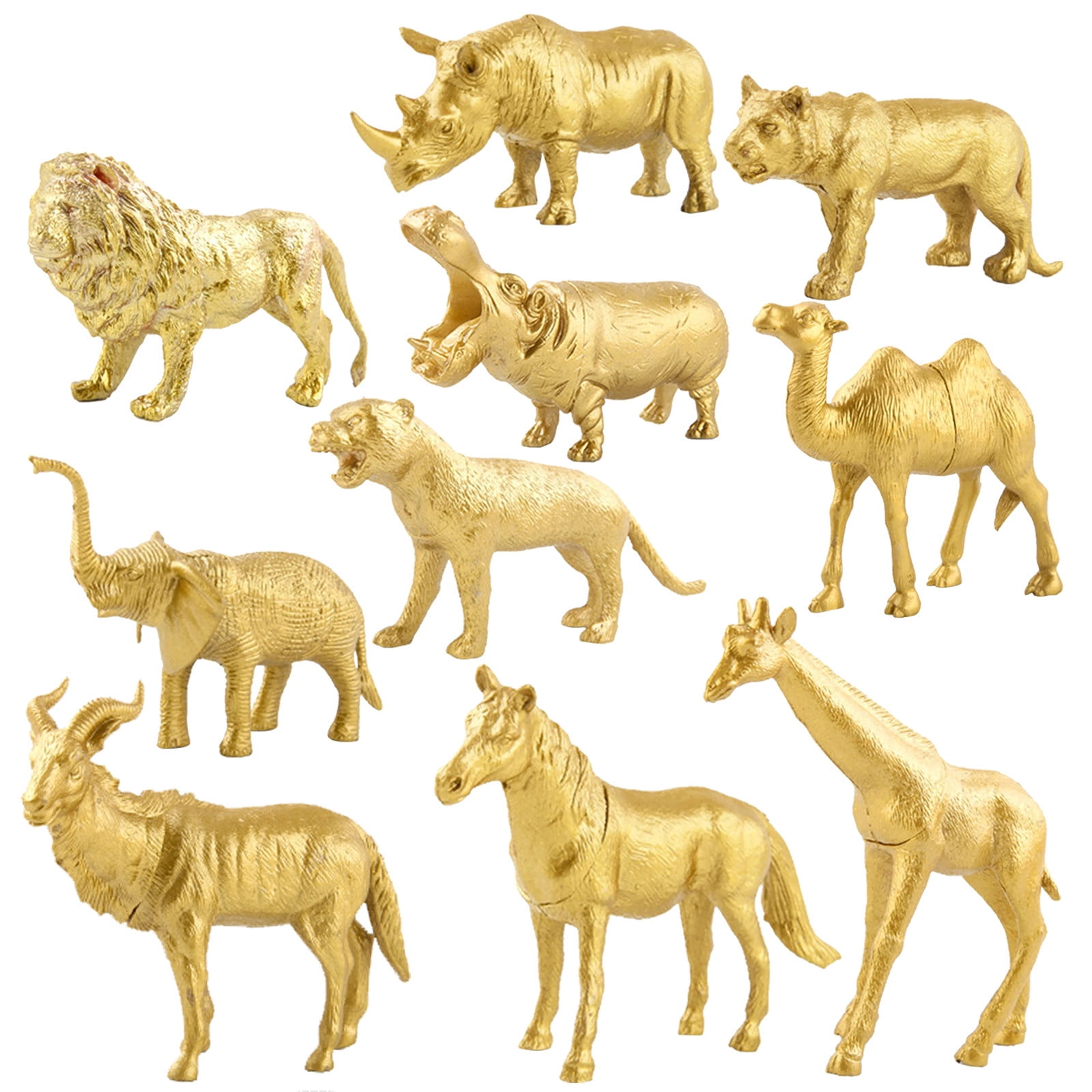 Gold Animals Figurines Model Toys Jungle Animal Figures Wild Plastic ...