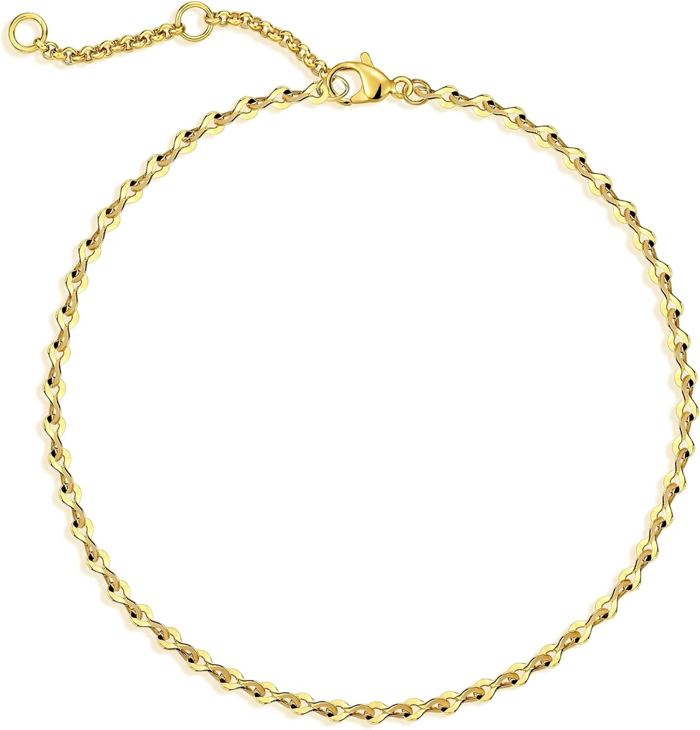 Gold Ankle Bracelets For Women 18K Gold Plated Anklet Flat Mariner Box ...