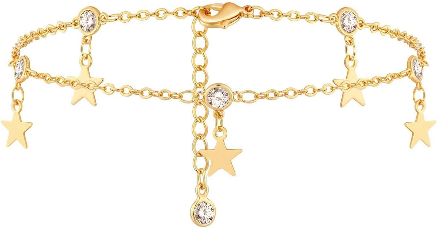 Gold Ankle Bracelets For Women 18K Gold Plated Anklet Flat Mariner Box ...