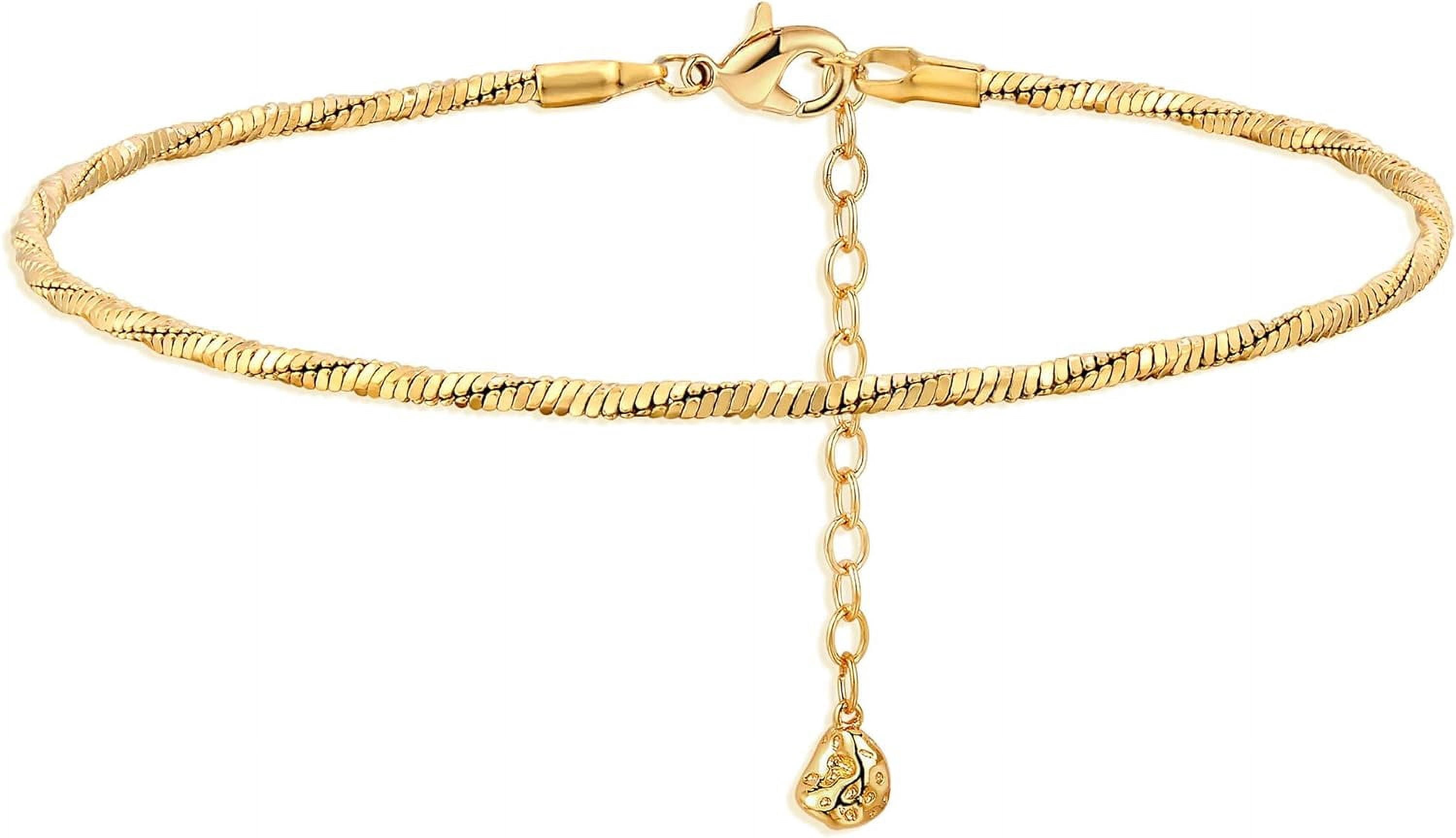 Gold Ankle Bracelets For Women 18K Gold Plated Anklet Flat Mariner Box ...