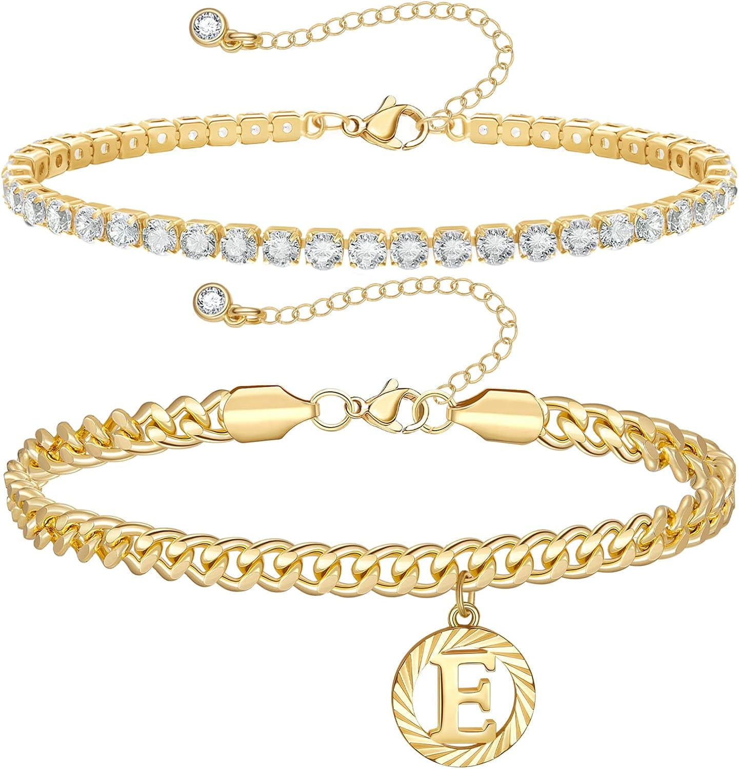Gold Ankle Bracelets for Women, 14K Layered Dainty Initial Anklets Set ...