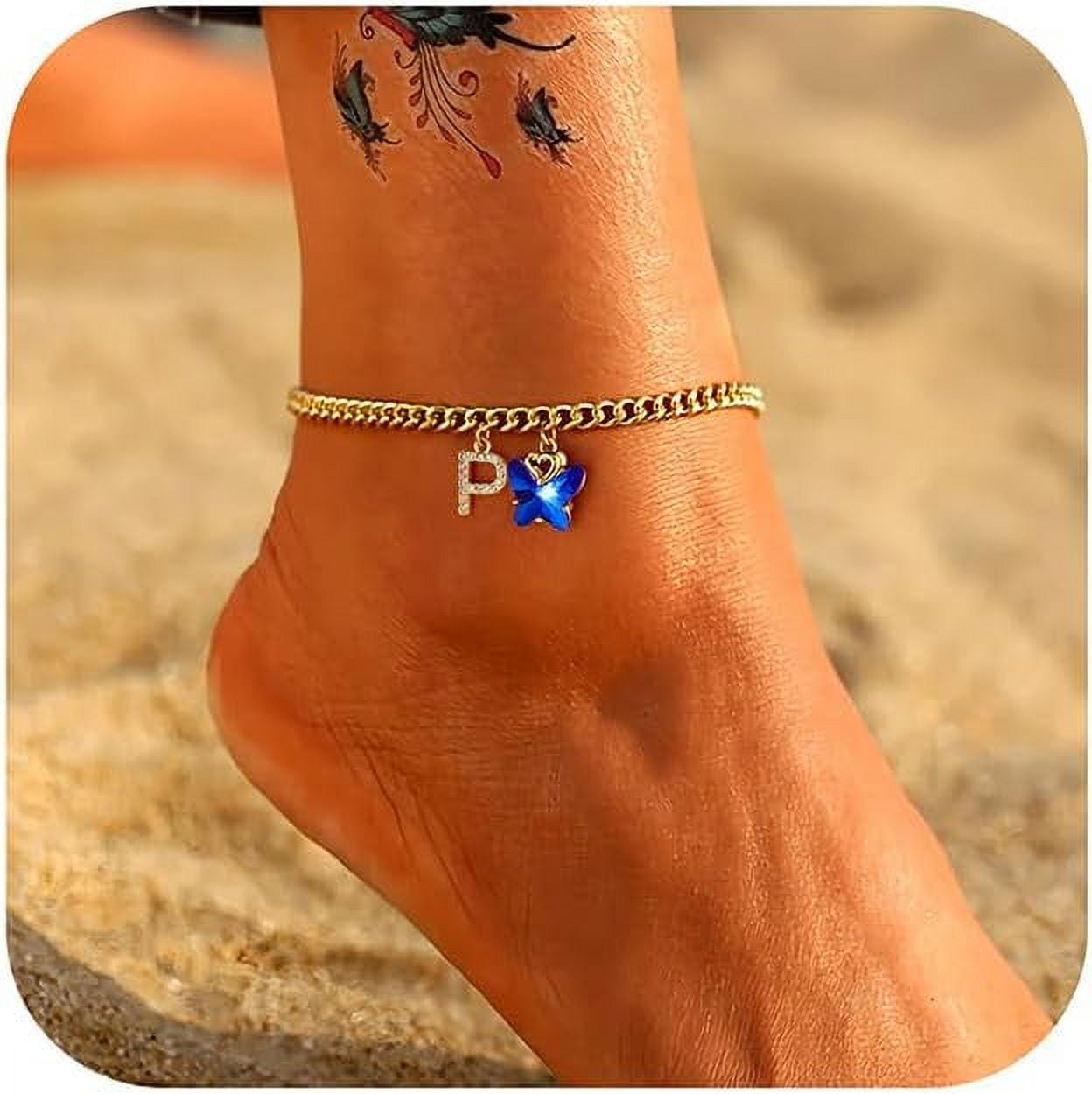 Gold Ankle Bracelets For Women - Butterfly Initial Anklets For Women ...