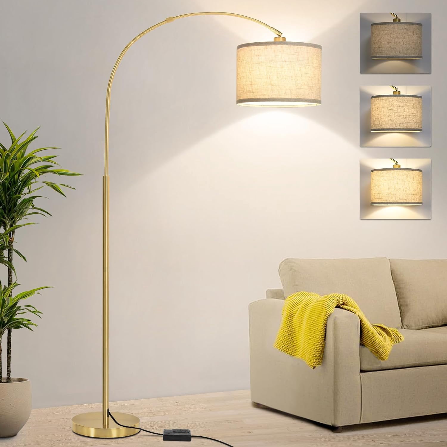 Gold Arc Floor Lamp, Dimmable Floor Lamp for Living Room, Mordern ...