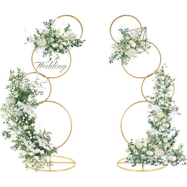 Gold Arch Backdrop Stand 5Ft Wedding Round Hoop Backdrop Stand, 4 Tier ...