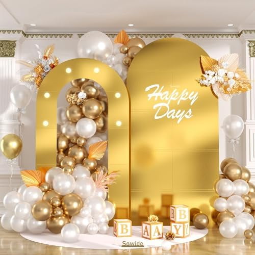 Gold Arch Backdrop Stand with Lights, Foam Board Balloon Arch ...