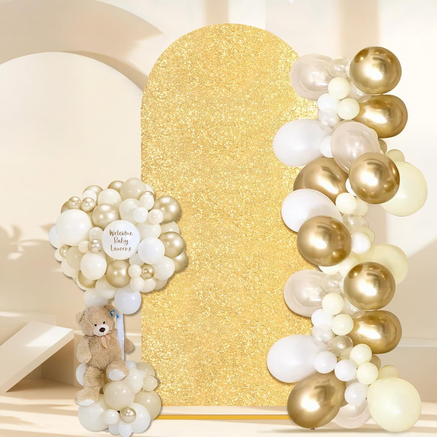 Gold Arch Cover 6FT Sequin Backdrop Covers Sparkly Fabric Fitted Arch ...