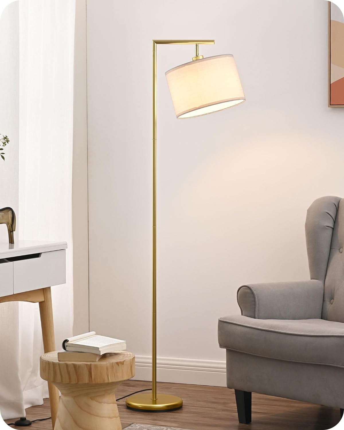 Gold Arched Floor Lamp, Corner Standing Lamp with Adjustable Linen ...