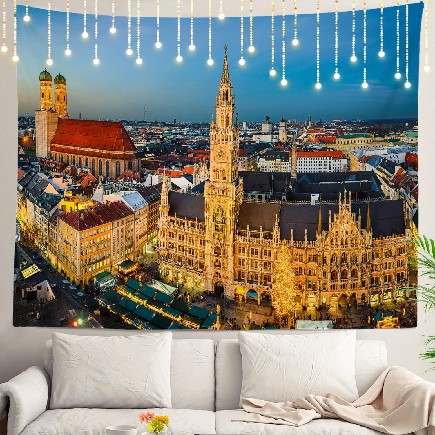 Gold Architecture Church Wall Tapestry, Purple Western Night Wall ...