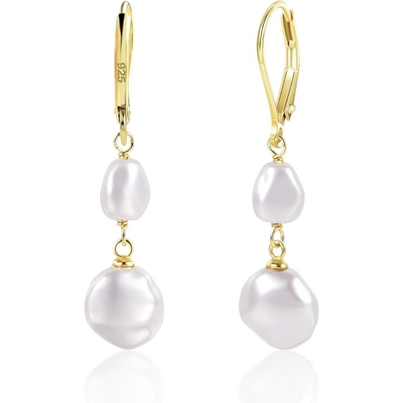 Gold Artificial Pearl Dangle Earrings for Women - Leverback Drop ...