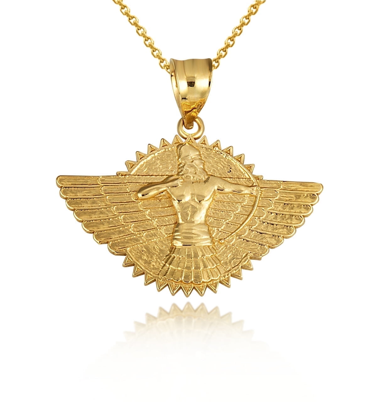 Gold Ashur Assyrian Chief God of War Winged Sun Disc Pendant Necklace ...