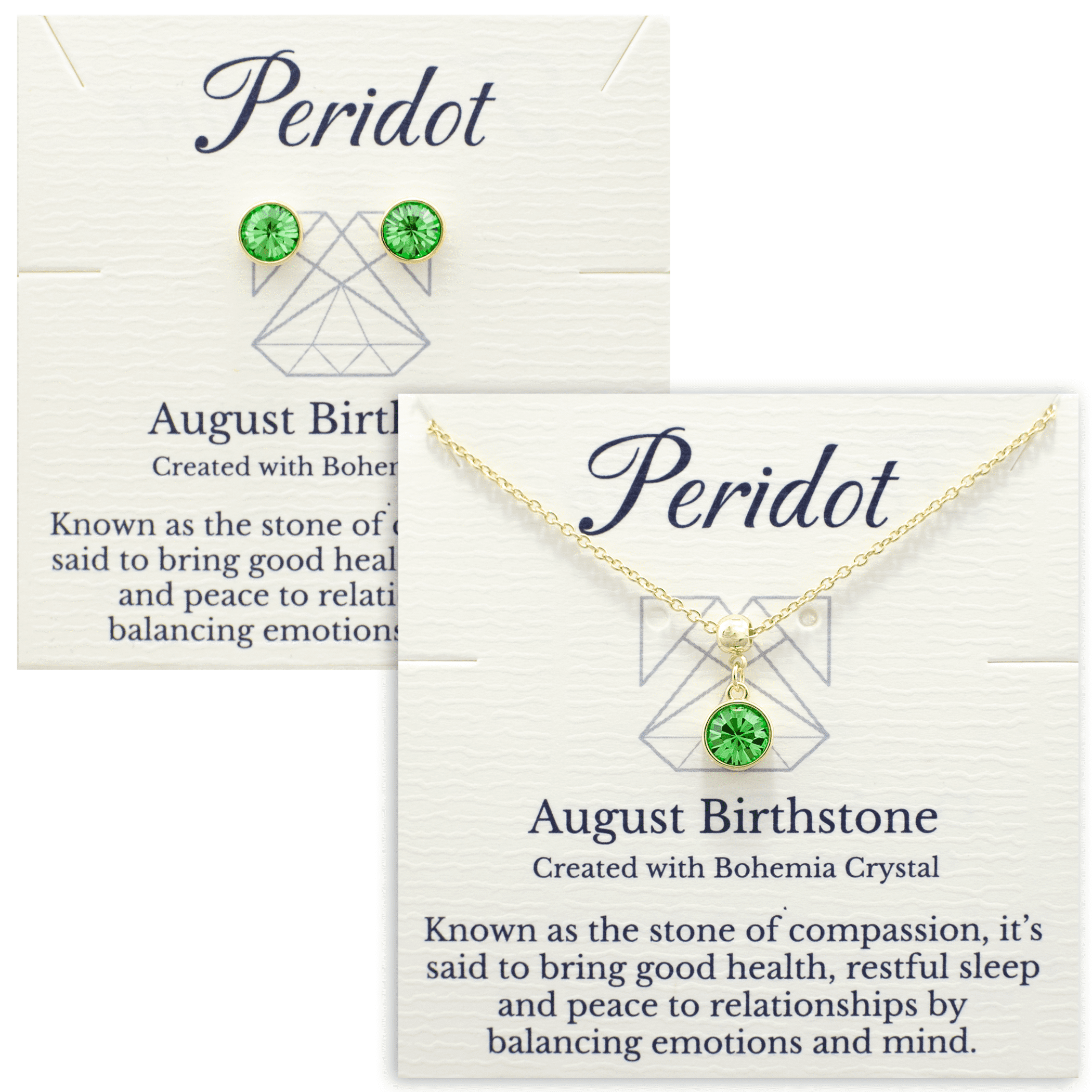 Gold August Birthstone Necklace and Stud Earrings Set with Bohemian ...