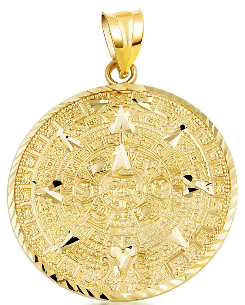 Gold Aztec Calendar Pendant Medallion Necklace (Small) (10K Yellow Gold ...