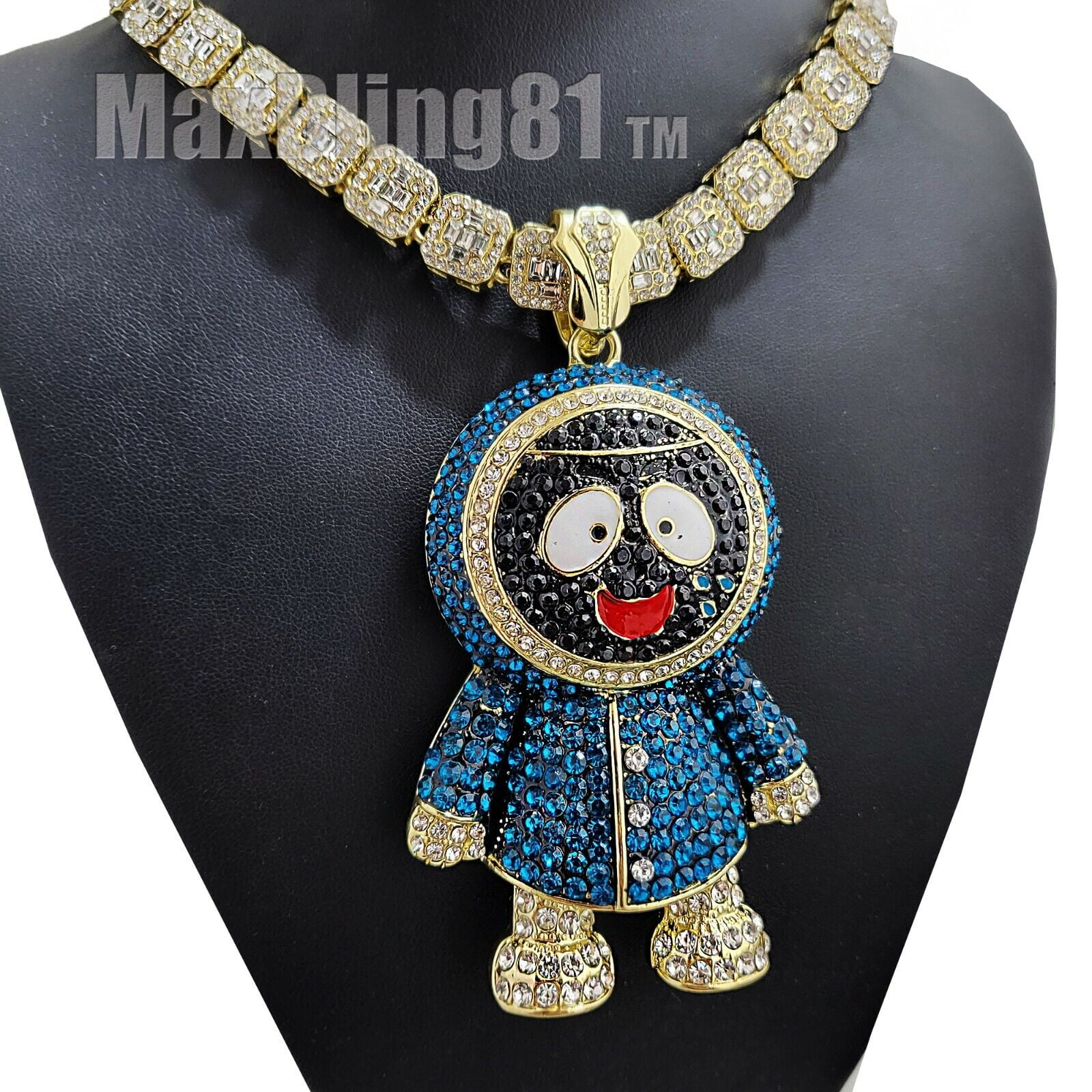 Gold BRICK SQUAD ESKIMO Pendant & 16" 18" 20" Iced Baguette Stone Chain ...