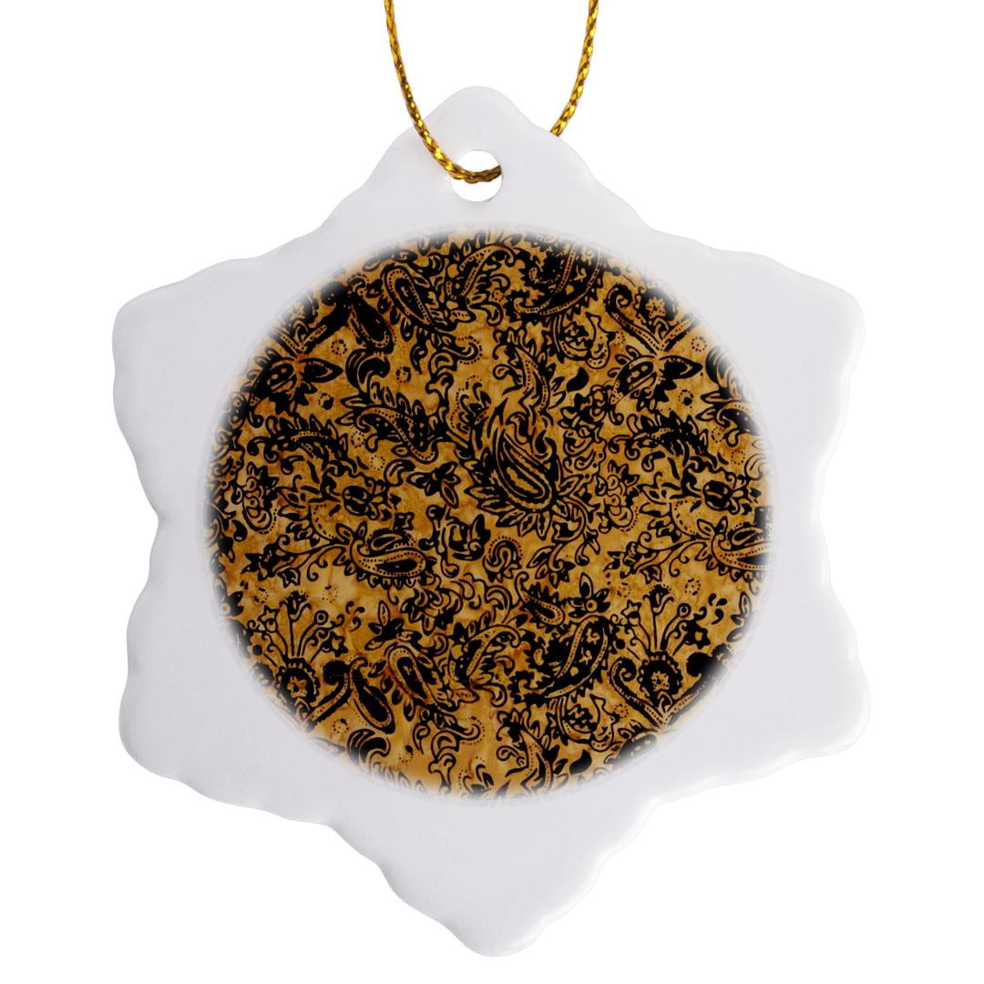 3drose, Gold Background with Black Scroll Paisley, 3 inch Snowflake ...