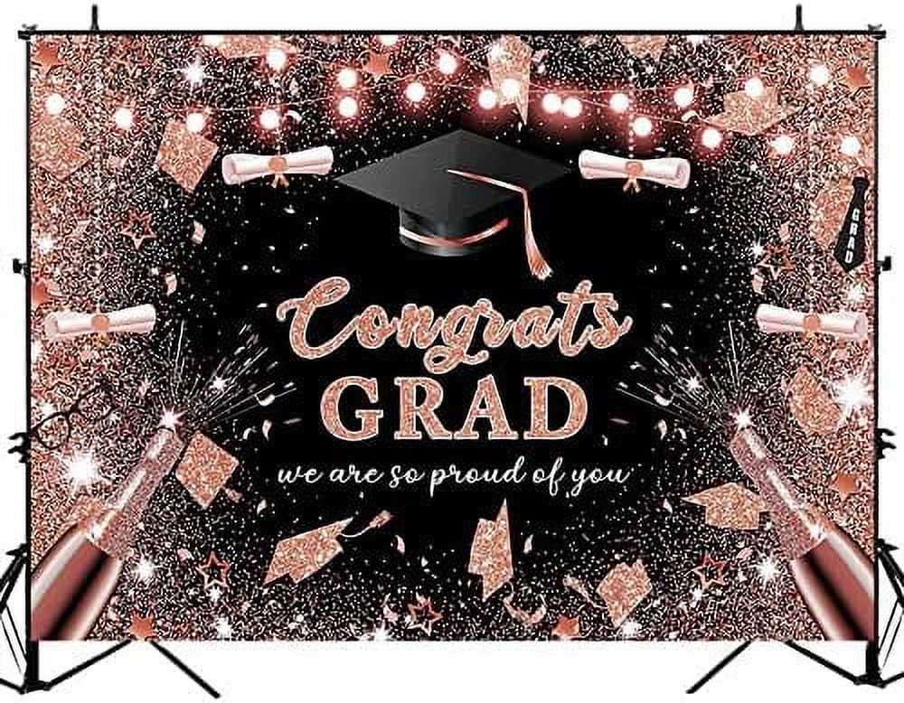 Gold and Balck Congrats Grad Backdrop Class of 2024 Graduation Gold ...